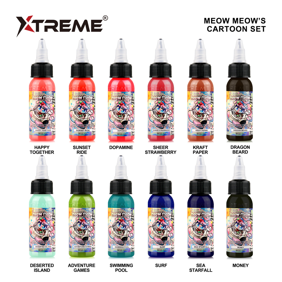 Meow Meow Cartoon Set | Signature Tattoo Ink Colors @ffpmiao – Xtreme Inks